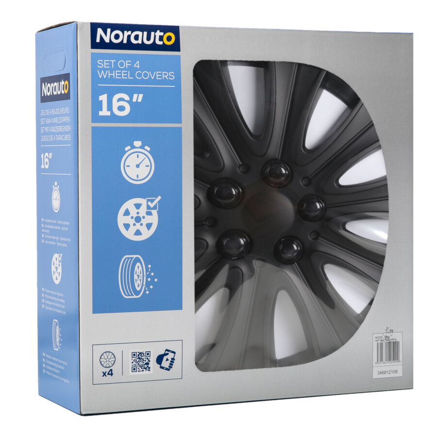 Copricerchi NORAUTO nero opaco da 16 pollici con bulloni lucidi, 4 ...