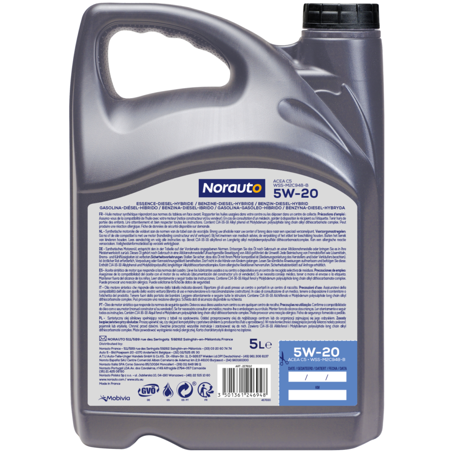 Olio motore NORAUTO C5 WSS-M2C948-B 5W20 5 Litri : Norauto.it